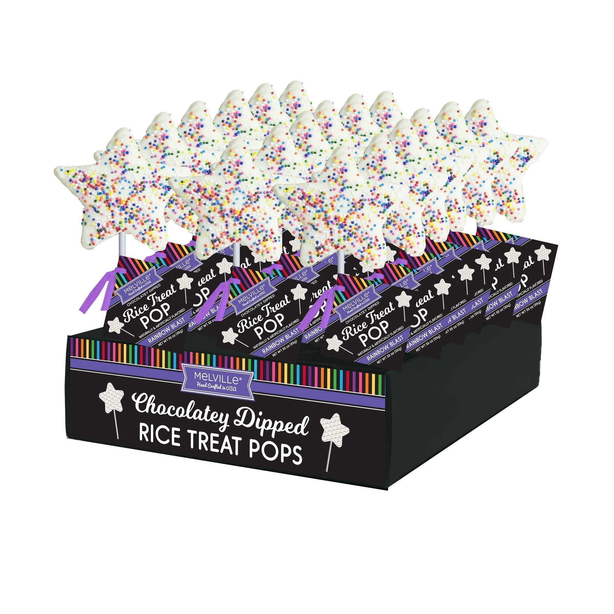 Rainbow Nonpareils Star Rice Treat Pops by Melville Candy Company